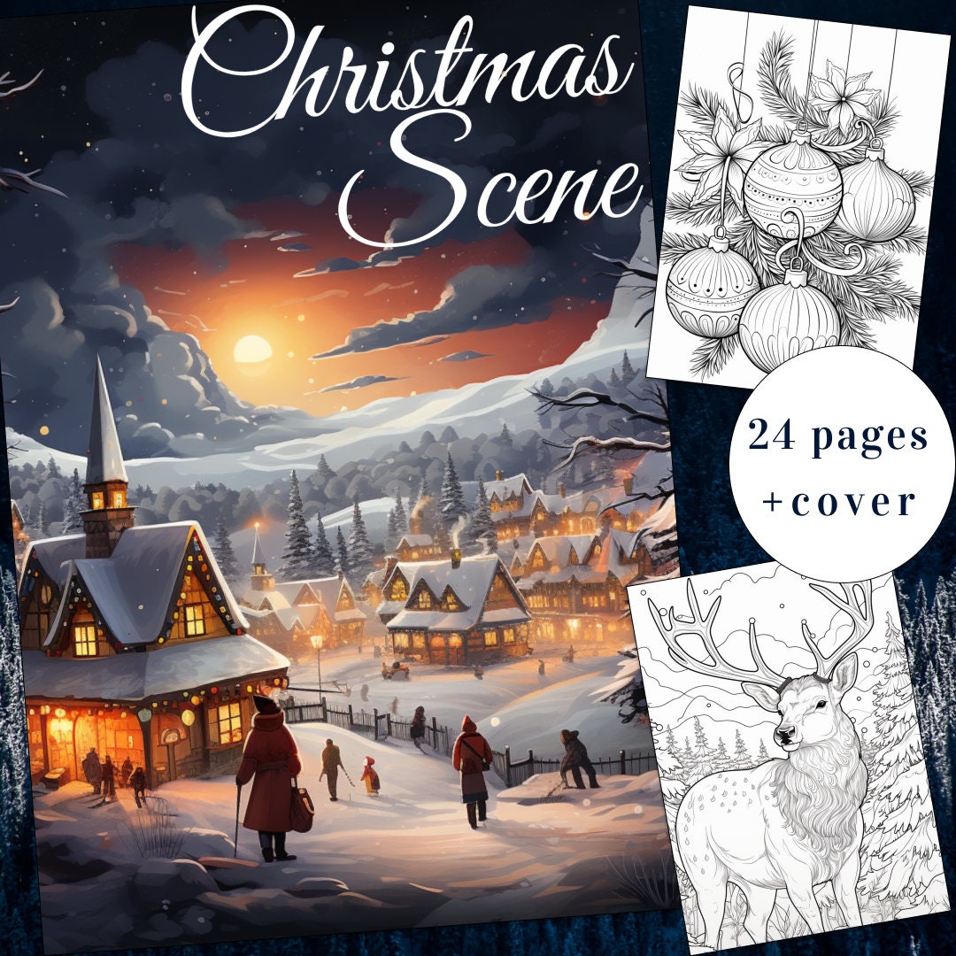 24 Christmas Scene Coloring Page, Fantasy Coloring, New Year Coloring ...