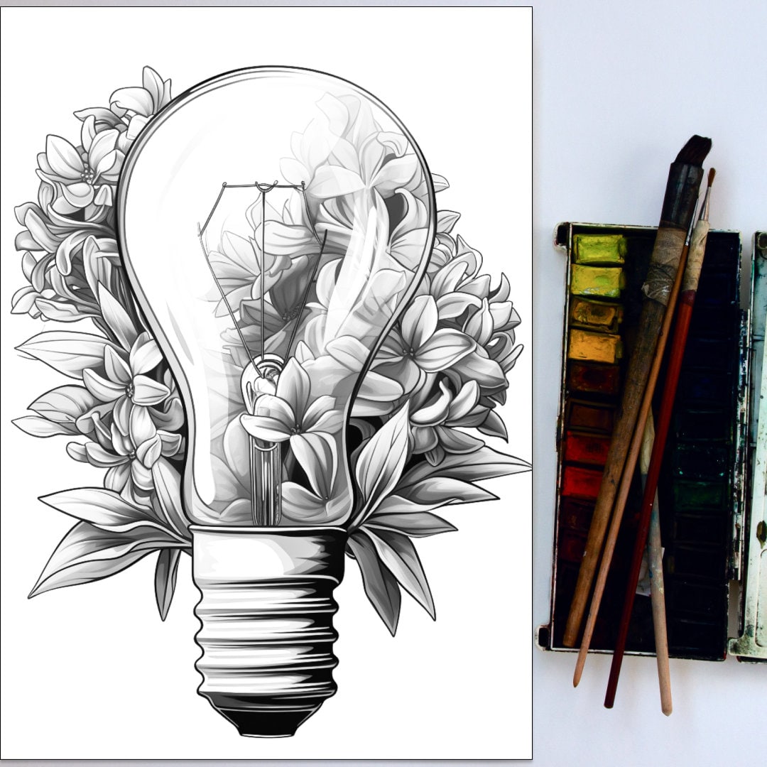 27 Blooming Lightbulb Coloring Page, Flower Coloring,lightbulb Coloring ...