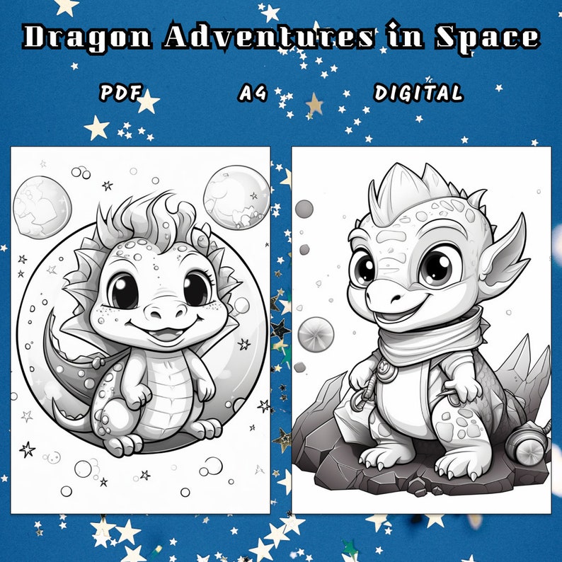 Cute Dragon Coloring Page Book, Adults + Kids- Instant Download, Dragon ...