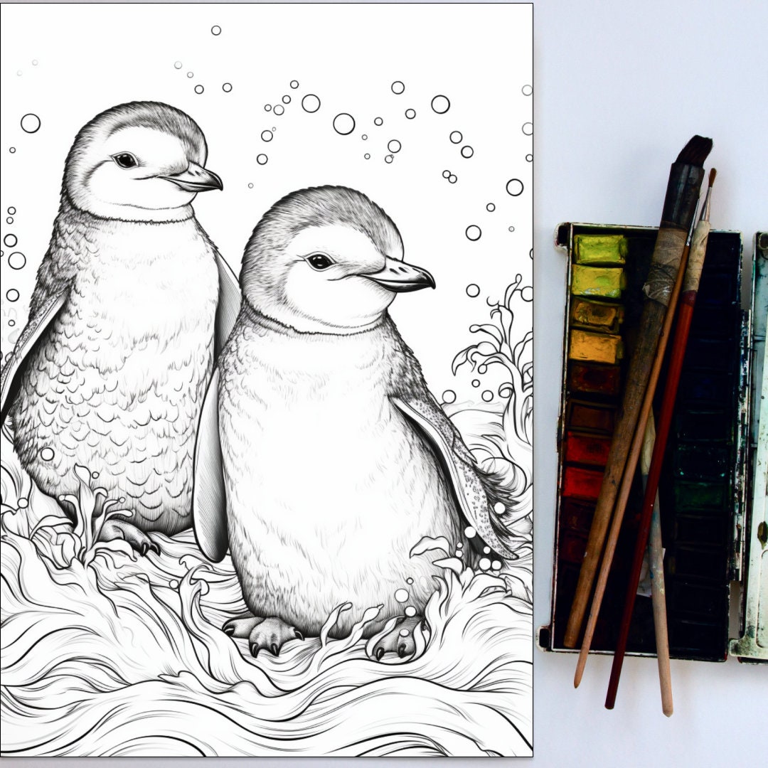 18 Winter Penguin Coloring Page, Cute Penguin Coloring Book, Adults ...