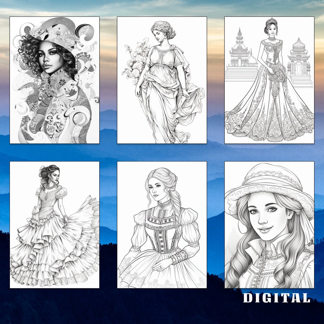 Cultural Lady Coloring Book, World Fashion, 30 Pages (printable PDF) - Etsy
