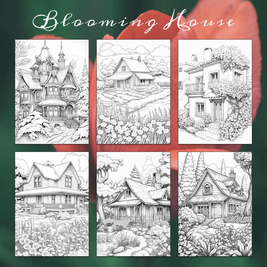 27 Blooming House Coloring Page, Floral House Coloring Book, Flower ...