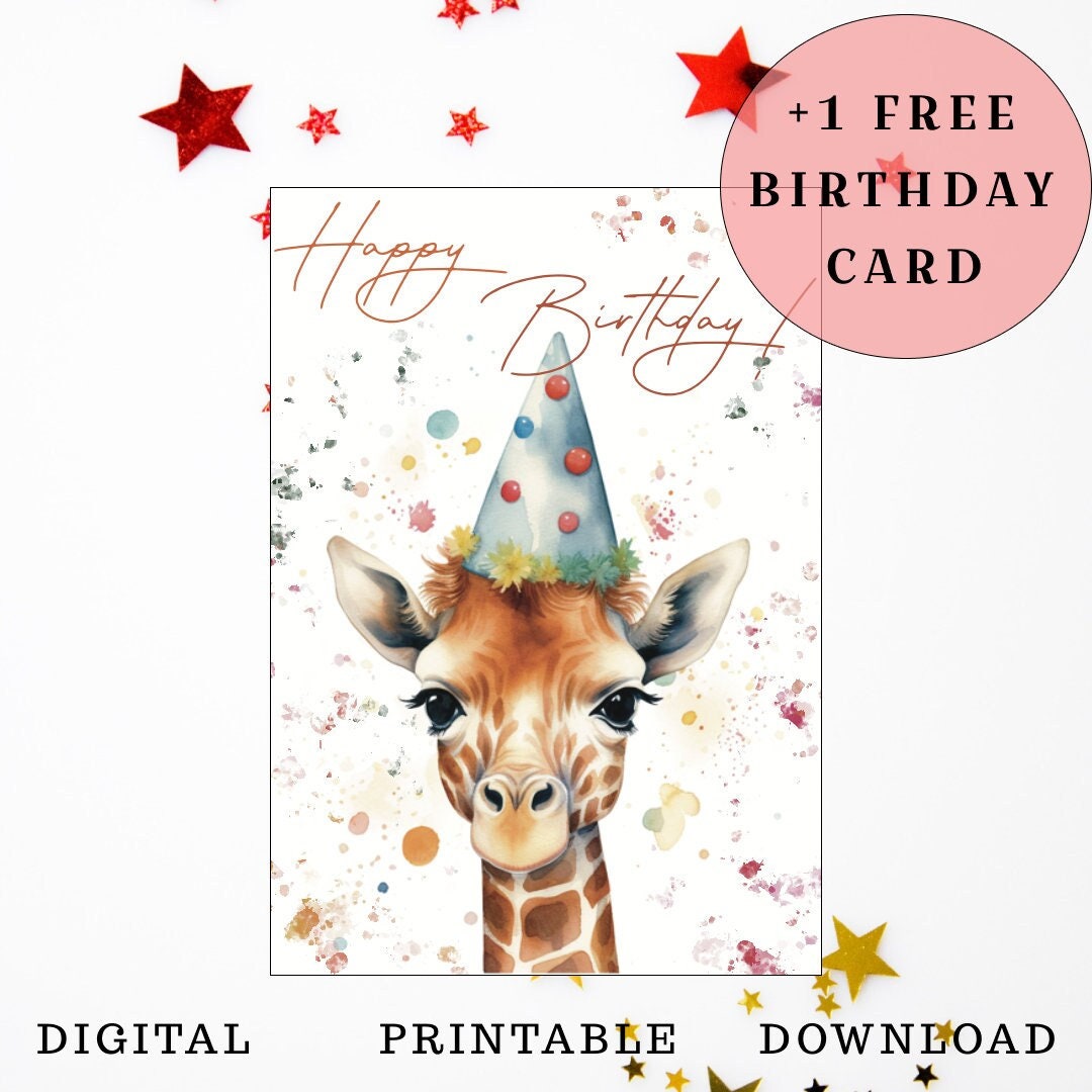 Giraffe Birthday Card, Happy Birthday Card, Digital Birthday Card ...