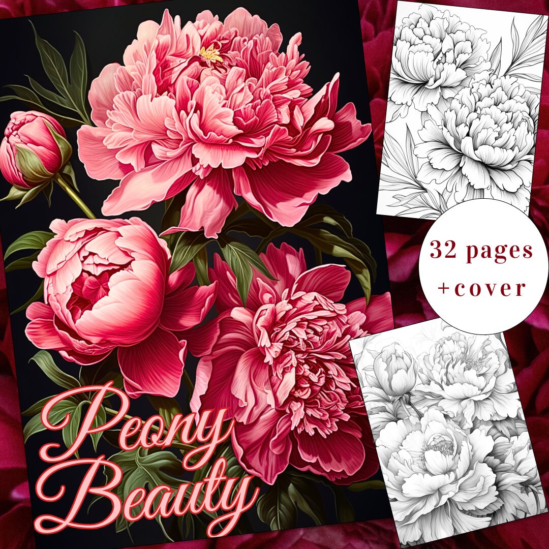 32 Peony Beauty Coloring Page, Flowers Coloring Book, Peonies Coloring ...