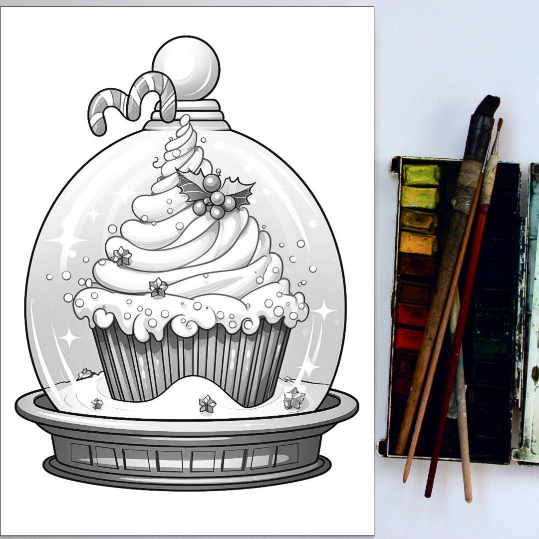 30 Christmas Cupcakes Coloring Page, Christmas Coloring,dessert ...