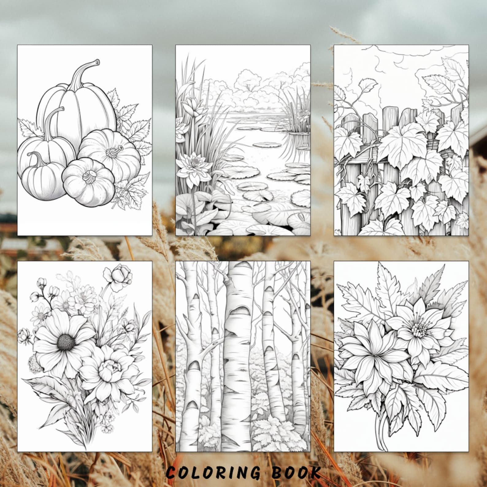 24 Autumn Botanical Coloring Page Autumn Coloring Coloring - Etsy