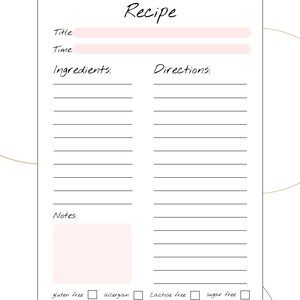 Digital Recipe Template, Printable Recipe Page, Recipe Card, Recipe ...