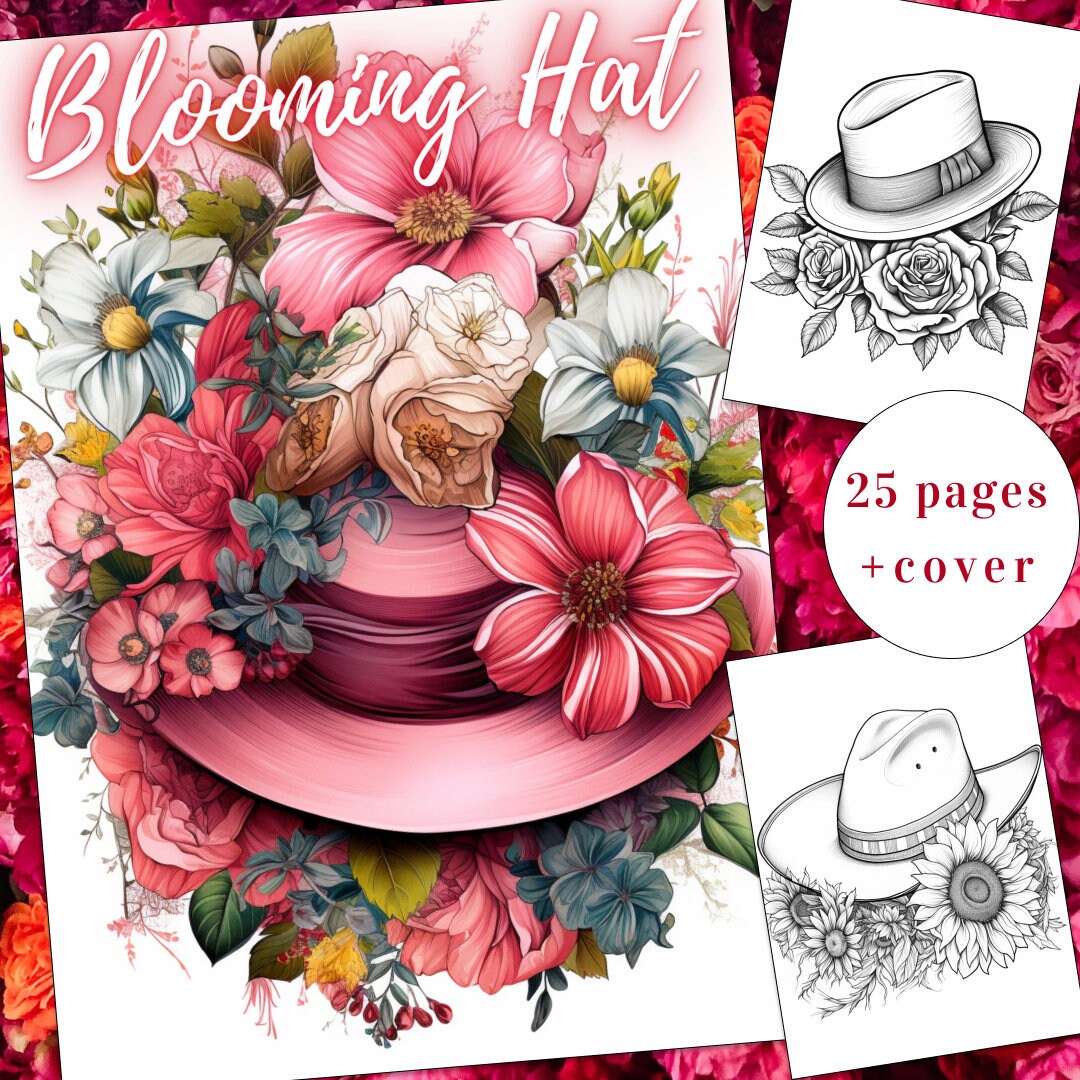 25 Blooming Hat Coloring Page, Hat Coloring, Flowers Coloring Book ...