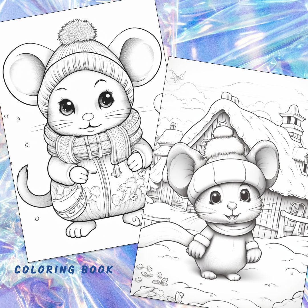 29 Winter Mouse Coloring Page, Cute Mouse Coloring Book, Adults Kids ...