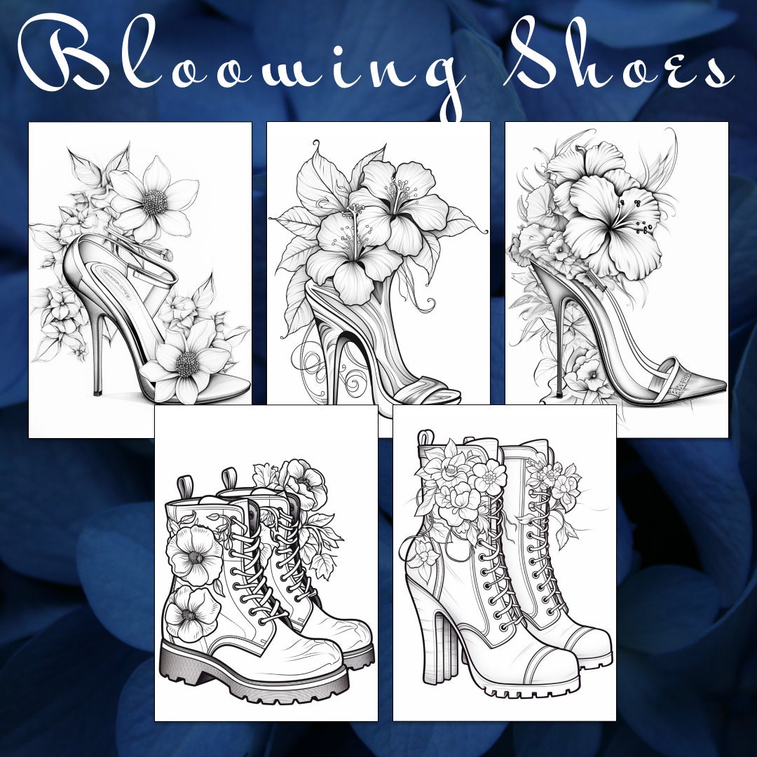 29 Blooming Shoes Coloring Page, Shoes Coloring Book, Heels Coloring ...