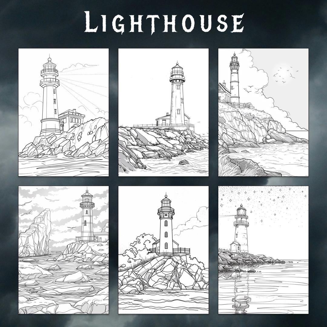30 Lighthouse Coloring Page, Ocean Coloring Book, Waves Coloring Book ...