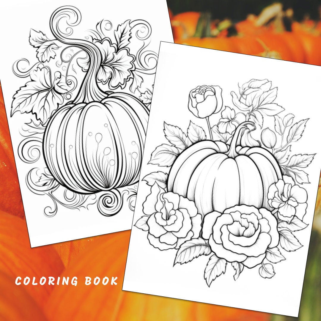 30 Autumn Vintage Pumpkins Coloring Page, Autumn Coloring Book, Vintage ...