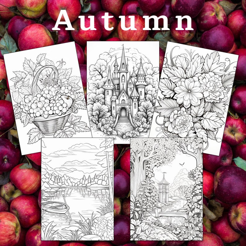 34 Autumn Coloring Page, Autumn Coloring Book, Coloring Book, Adults ...