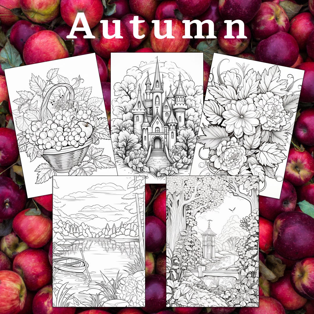 34 Autumn Coloring Page, Autumn Coloring Book, Coloring Book, Adults ...