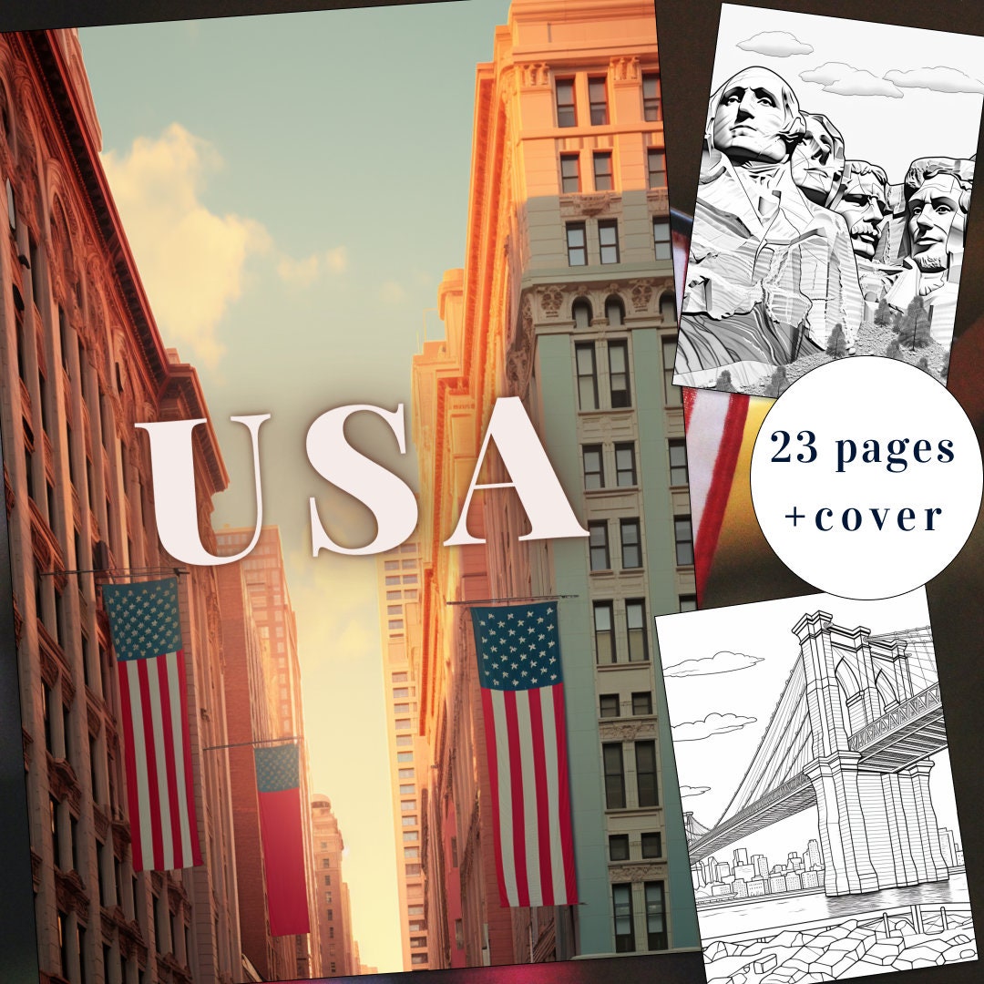 23 USA Coloring Page, USA Architecture Coloring, American Scenes ...