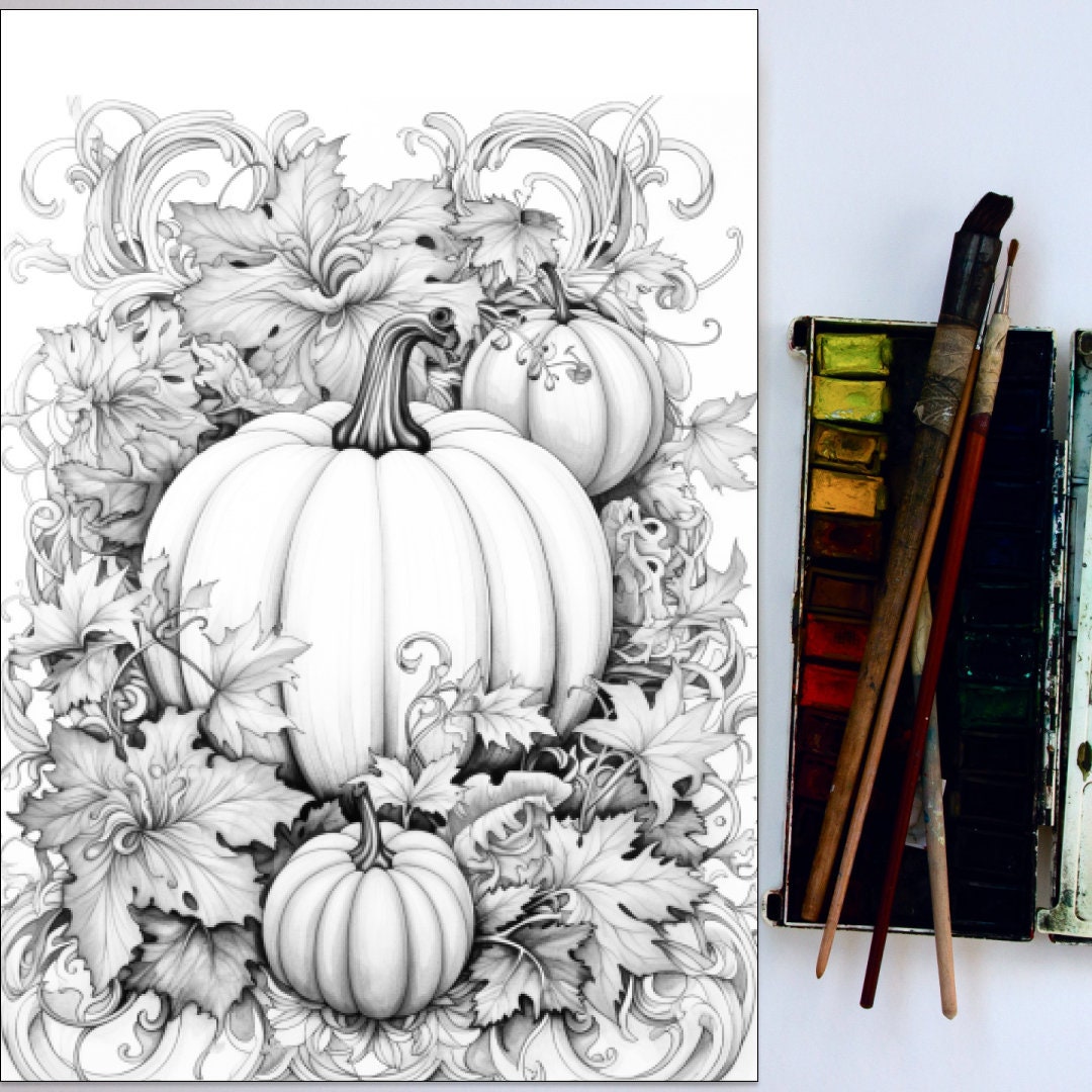 30 Autumn Vintage Pumpkins Coloring Page, Autumn Coloring Book, Vintage ...