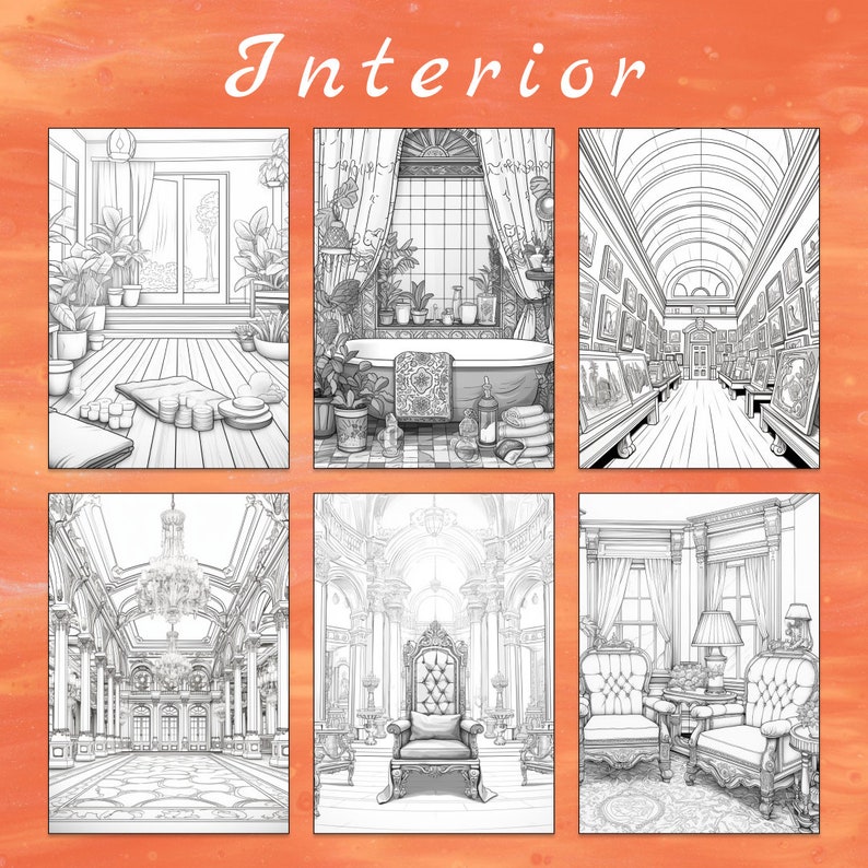 30 Interior Coloring Page, Design Coloring Book, Rooms Coloring, Adults ...