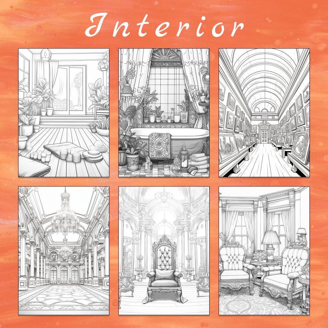 30 Interior Coloring Page, Design Coloring Book, Rooms Coloring, Adults ...