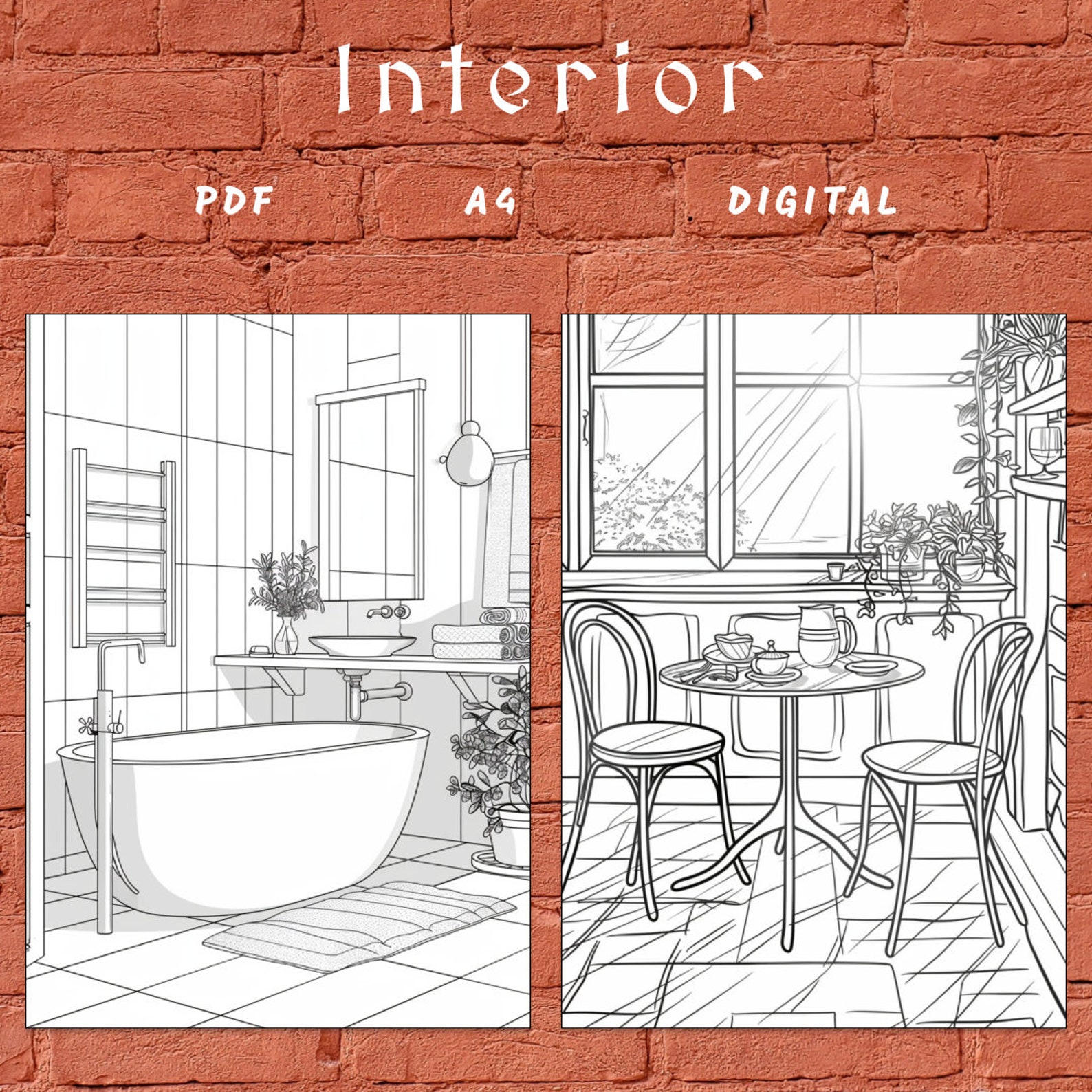 25 Interior Coloring Page, Design Coloring Book, Rooms Coloring, Adults ...
