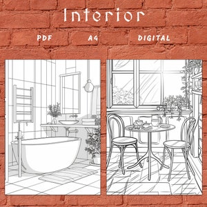 25 Interior Coloring Page, Design Coloring Book, Rooms Coloring, Adults ...