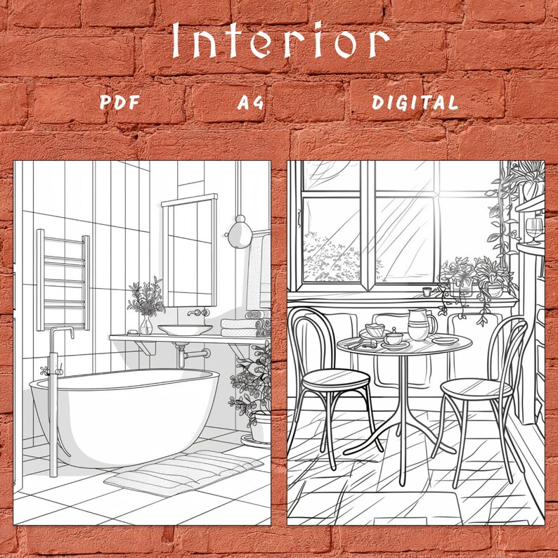 25 Interior Coloring Page, Design Coloring Book, Rooms Coloring, Adults ...