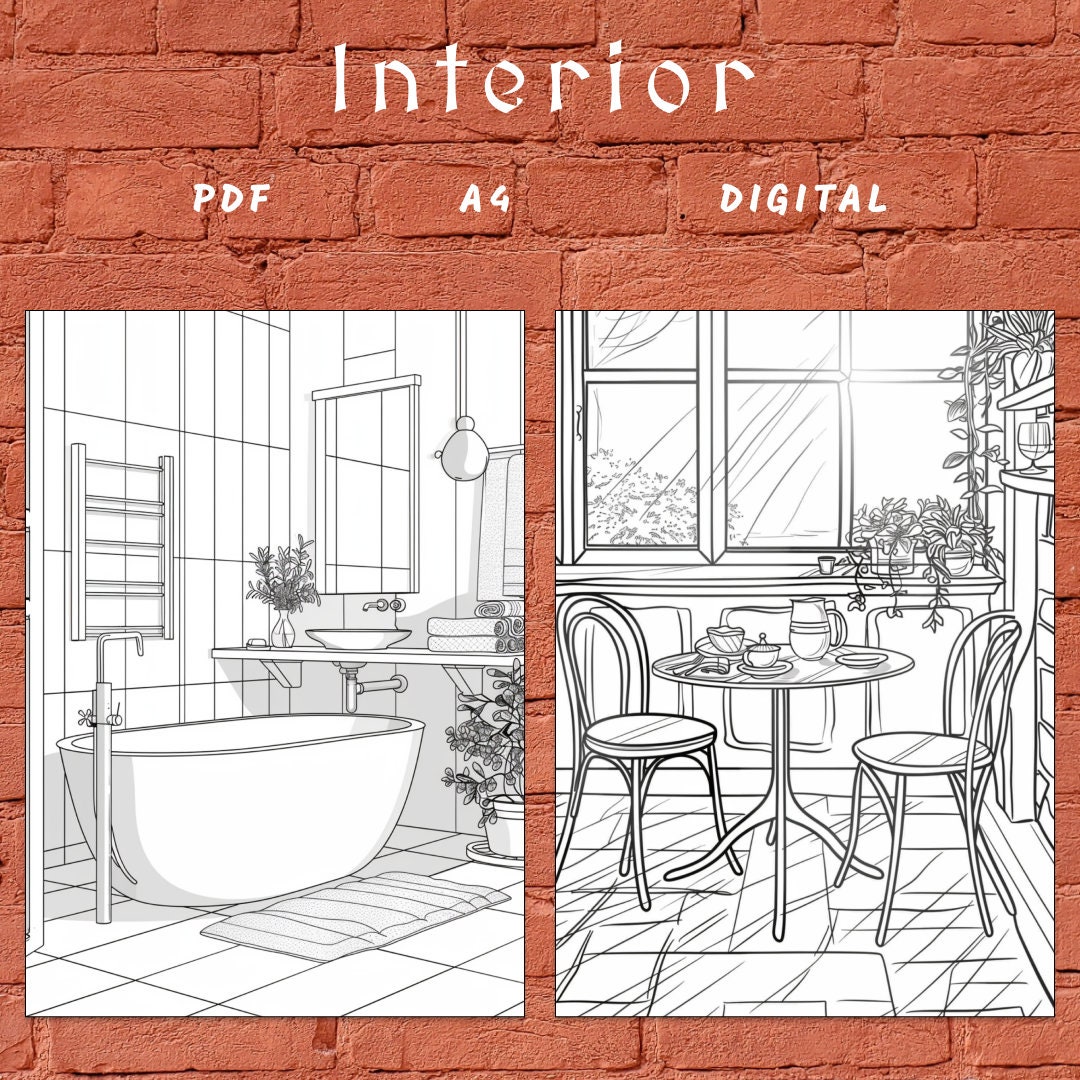 25 Interior Coloring Page, Design Coloring Book, Rooms Coloring, Adults ...
