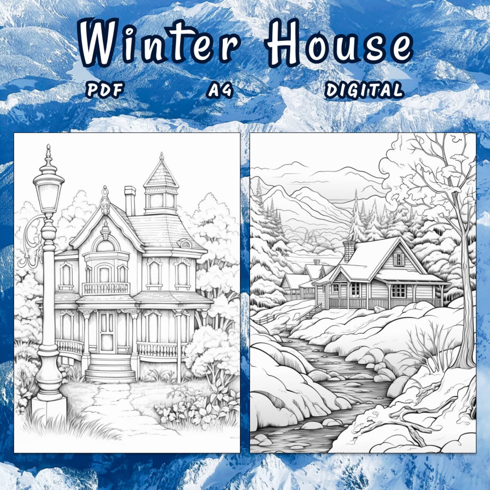 28 Winter House Coloring Page, New Year Coloring Book, Holiday Coloring ...
