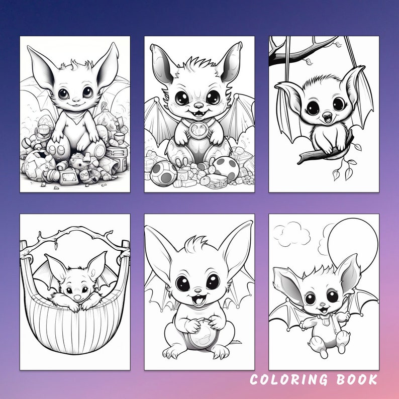 26 Cute Baby Bat Coloring Page, Cute Coloring, Adults + Kids- Instant ...