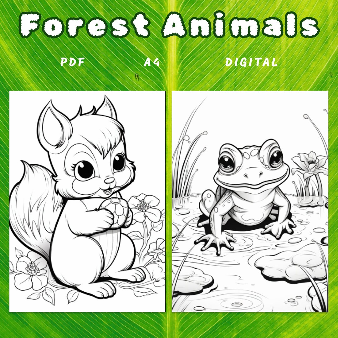 26 Cute Forest Animals Coloring Page Book, Adults + Kids- Instant ...