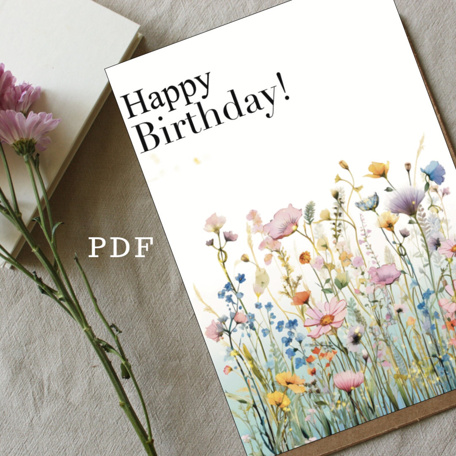 Wildflower Birthday Card, Happy Birthday Card, Digital Birthday Card ...