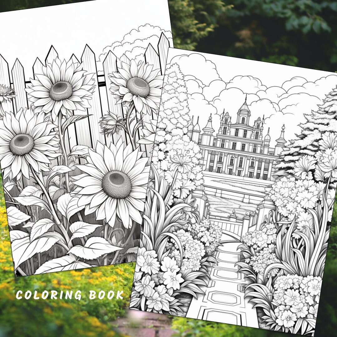 23 Blooming Garden Coloring Page Floral Garden Coloring Book - Etsy