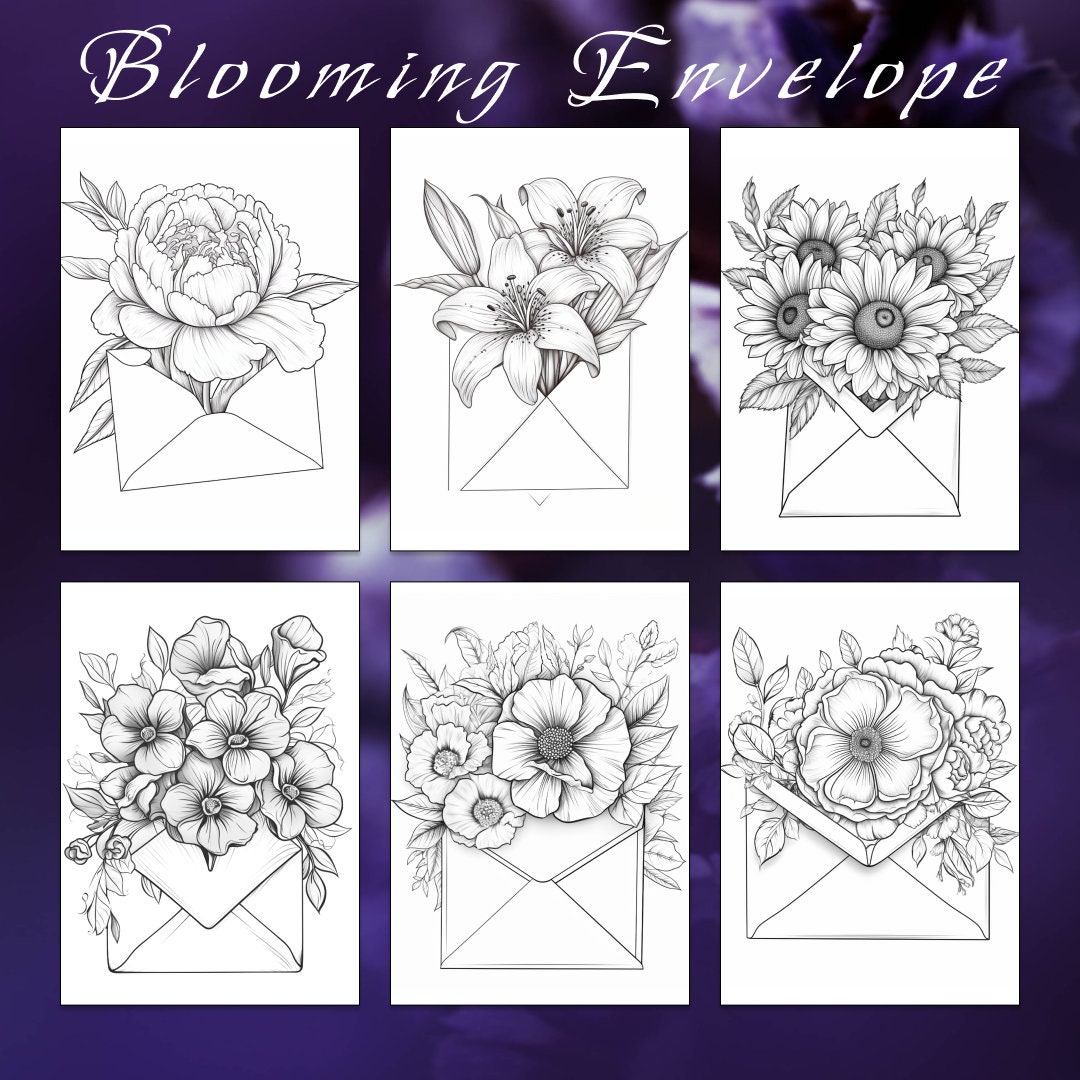 24 Blooming Envelope Coloring Page, Floral Envelope Coloring Book ...