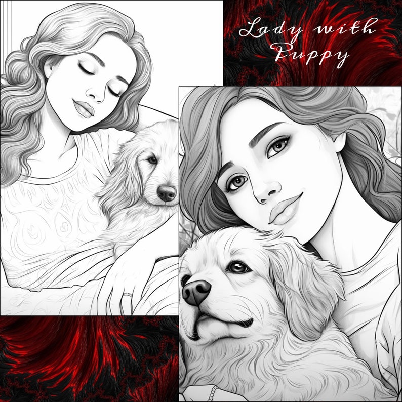 38 Lady With Puppy Coloring Page, Lady Coloring Book, Adults Kids ...
