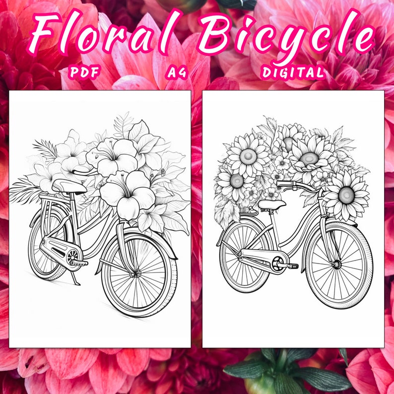 30 Floral Bicycle Coloring Page, Flower Coloring Book, Bicycle Coloring ...