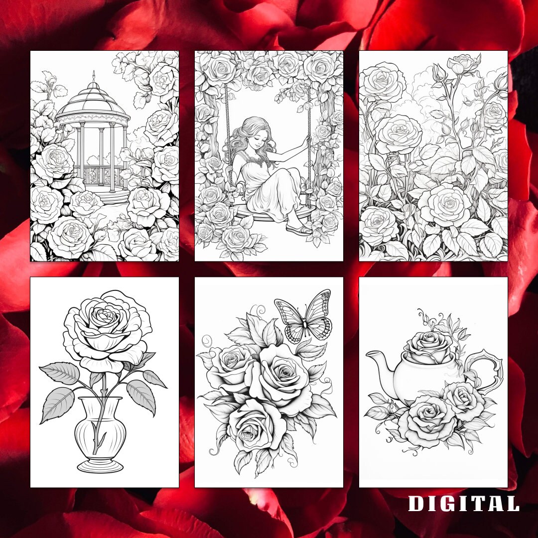 34 Rose Beauty Coloring Page, Flowers Coloring Book, Roses Coloring ...