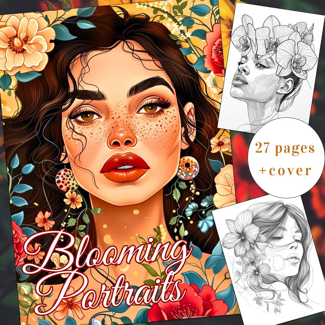 27 Blooming Portraits Coloring Page, Lady Coloring Book, Women Coloring ...