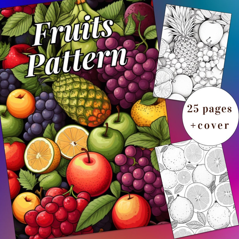 25 Fruit Pattern Coloring Page, Fruits Coloring Book, Pattern Coloring ...