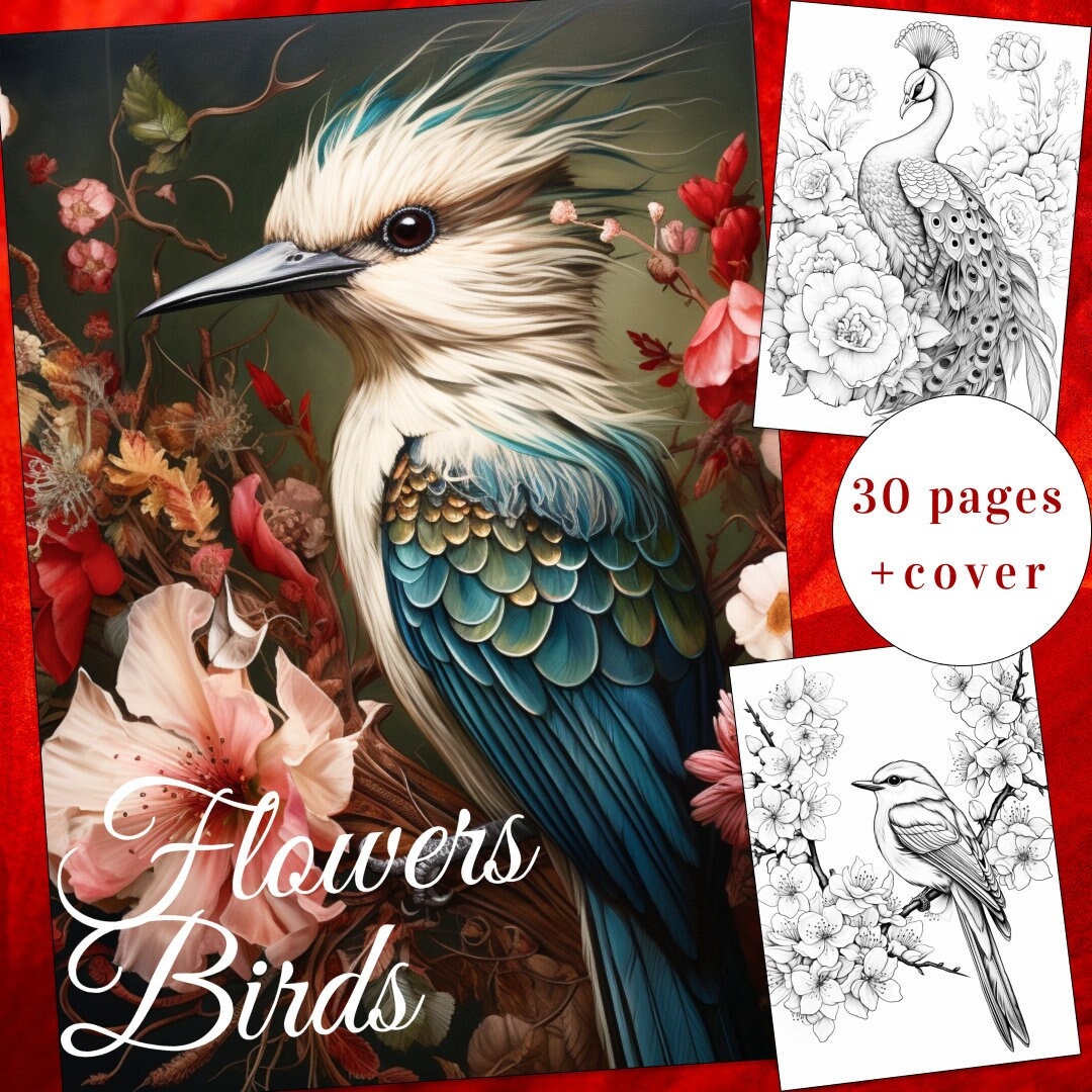 30 Birds and Flowers Coloring Page, Flower Coloring, Birds Coloring ...