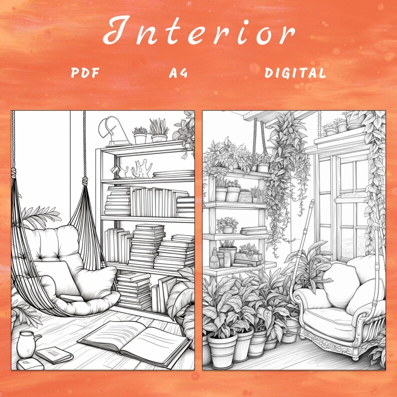 30 Interior Coloring Page, Design Coloring Book, Rooms Coloring, Adults ...