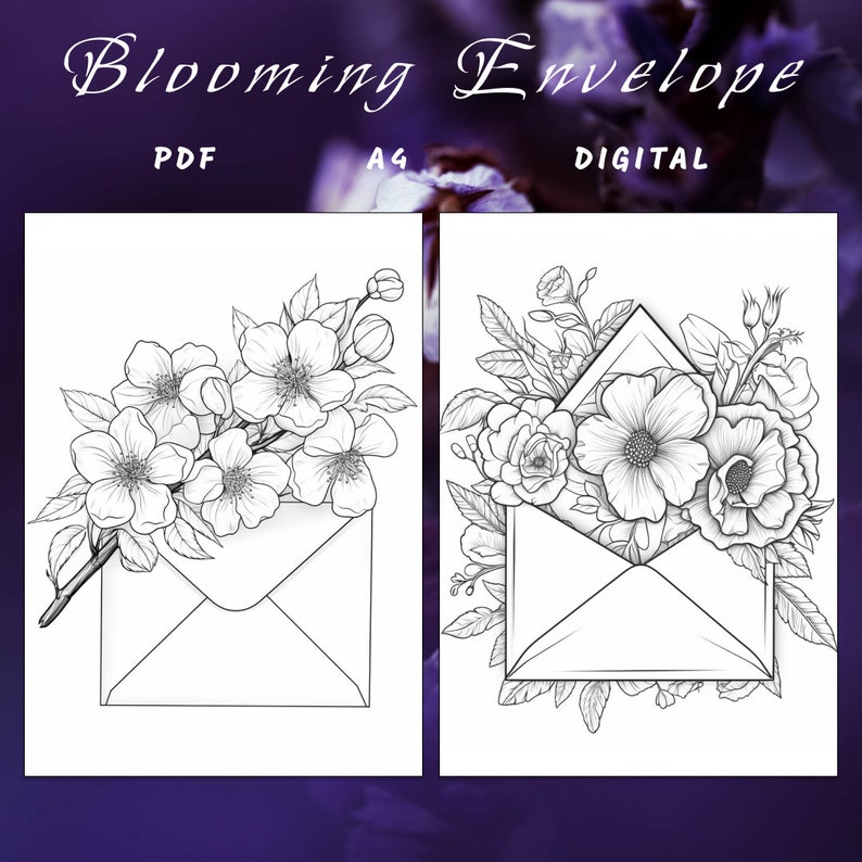 24 Blooming Envelope Coloring Page, Floral Envelope Coloring Book ...