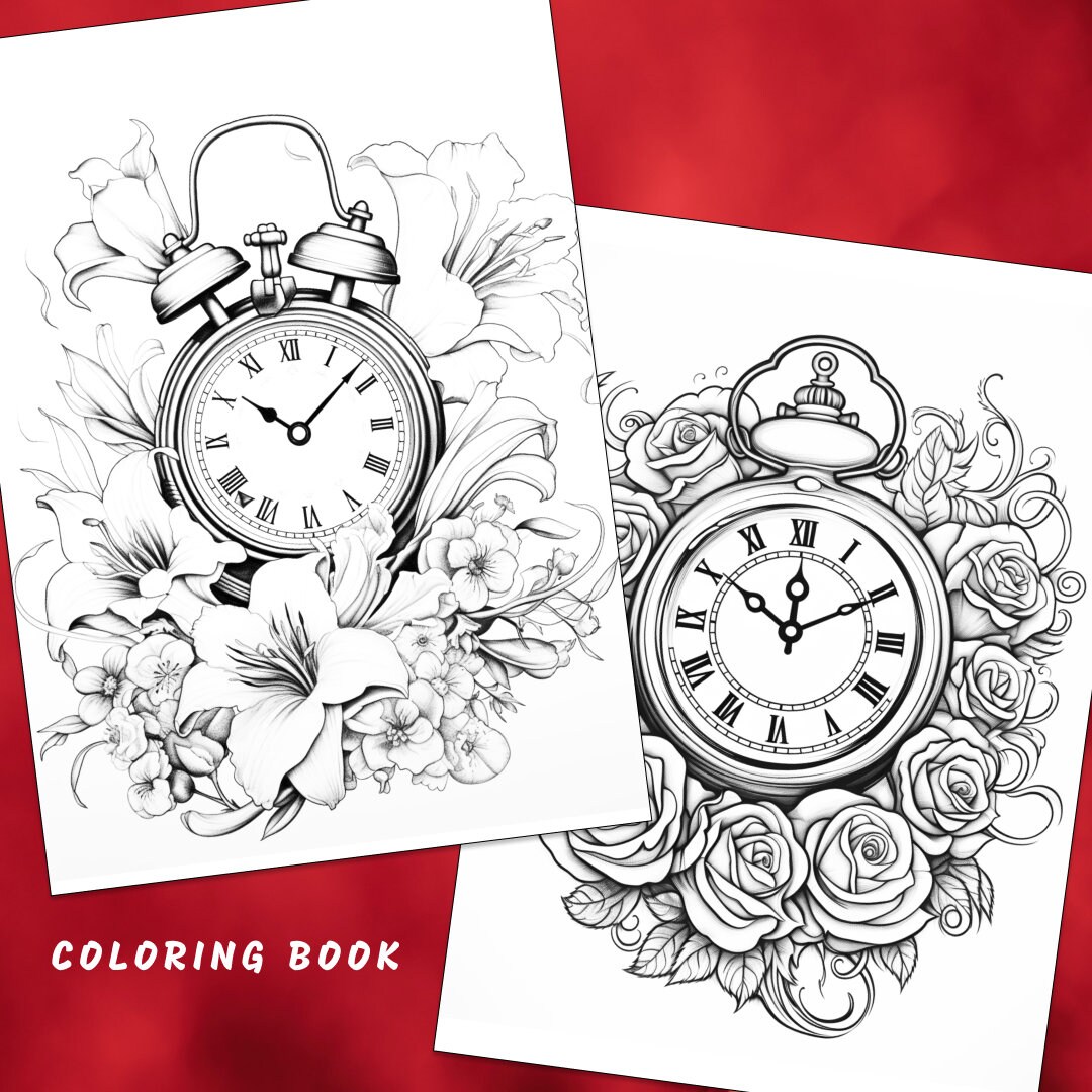 37 Blooming Clock Coloring Page, Clock Coloring, Flowers Coloring Book ...