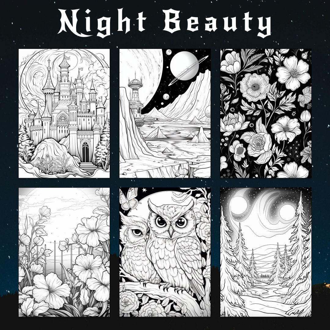 35 Night Beauty Coloring Page, Night Coloring, Moonlight Coloring Book ...