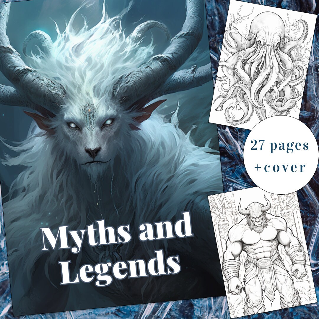 27 Myths Coloring Page, Legends Coloring, Fantasy Coloring Book, Adults ...