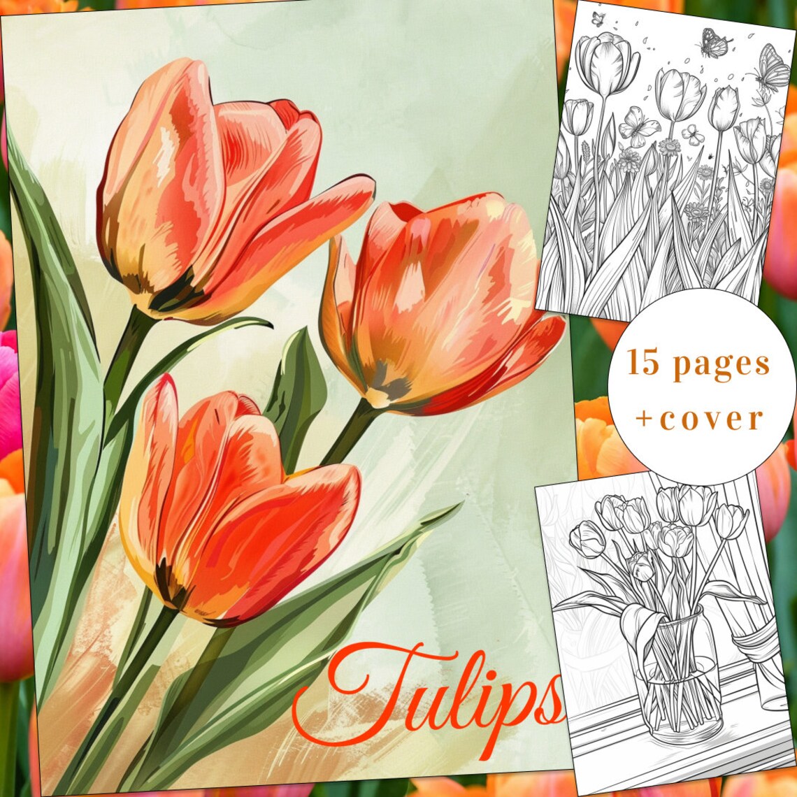 15 Tulips Coloring Page, Flowers Coloring Book, Tulips Coloring Book ...