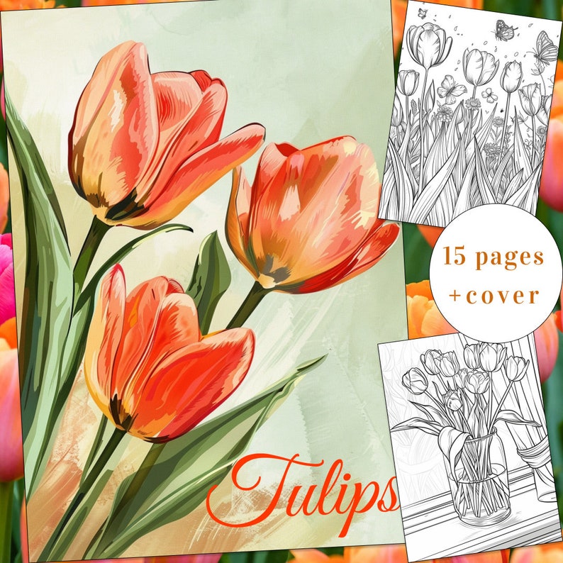 15 Tulips Coloring Page, Flowers Coloring Book, Tulips Coloring Book ...