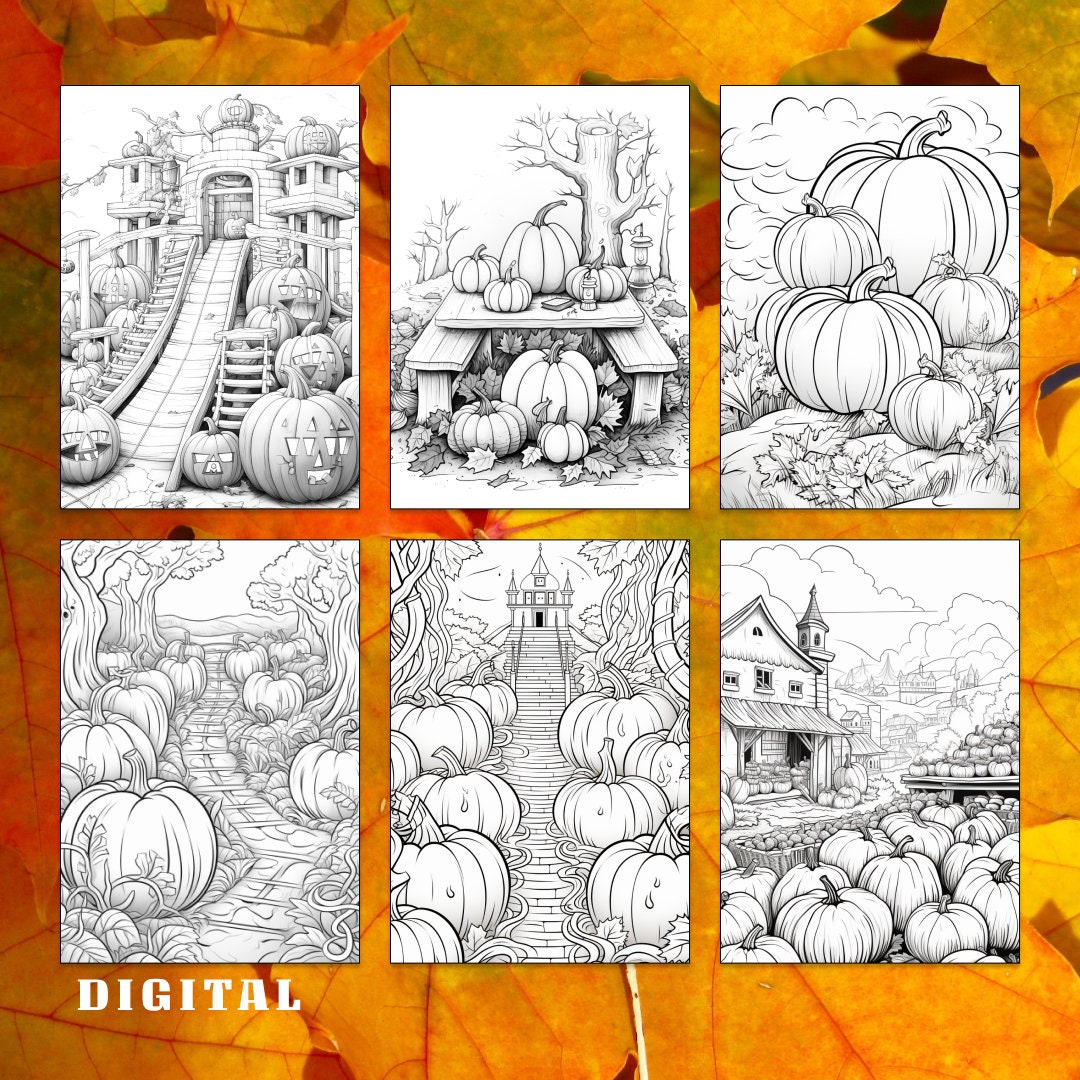 33 Autumn Pumpkins Coloring Page Autumn Coloring Coloring - Etsy