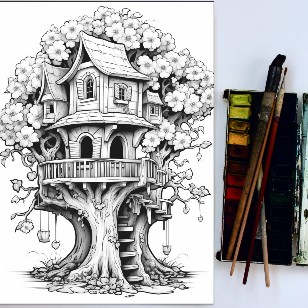 27 Blooming House Coloring Page, Floral House Coloring Book, Flower ...