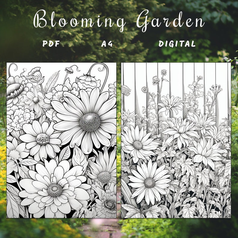 23 Blooming Garden Coloring Page, Floral Garden Coloring Book, Flowers ...