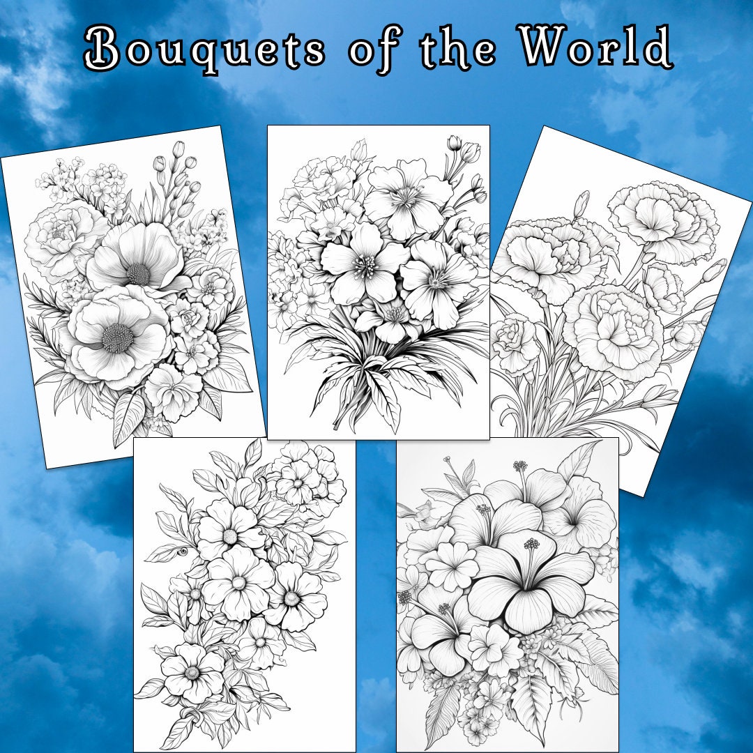 30 Bouquets of the World Coloring Page Flower Coloring Book - Etsy
