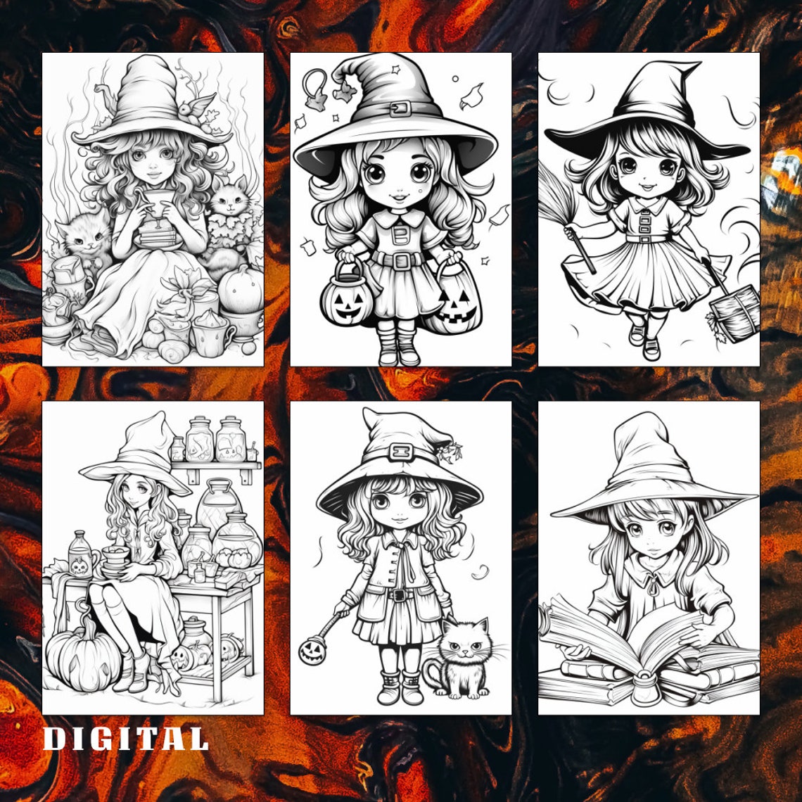 28 Little Witches Coloring Page, Cute Witches Coloring, Magic Witch ...